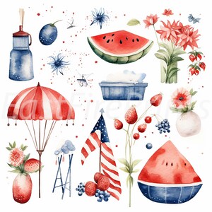 Watercolor 4th of July Clipart Patriotic Digital Prints, Card Making ...
