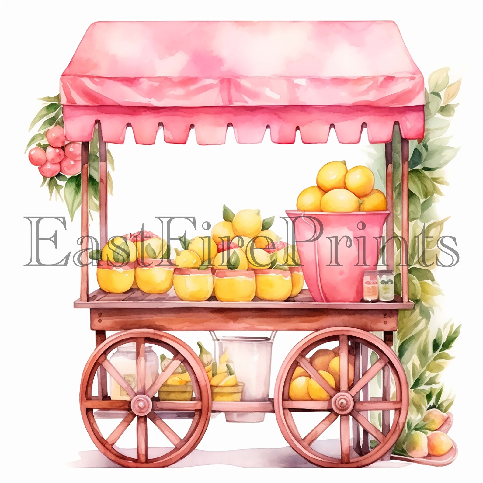 Watercolor Pink Lemonade Stand Clipart PNG Files, High Quality Food ...