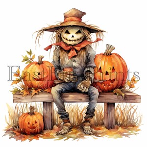 Watercolor Halloween Pumpkin Scarecrow Clipart, High Quality Png ...