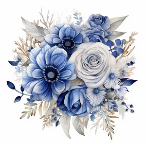 Royal Blue and Silver Floral Clipart, High Quality PNG, Spring Rustic ...