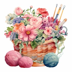 Knitting Basket Clipart, High Quality Png Crochet Sublimation Knitting ...