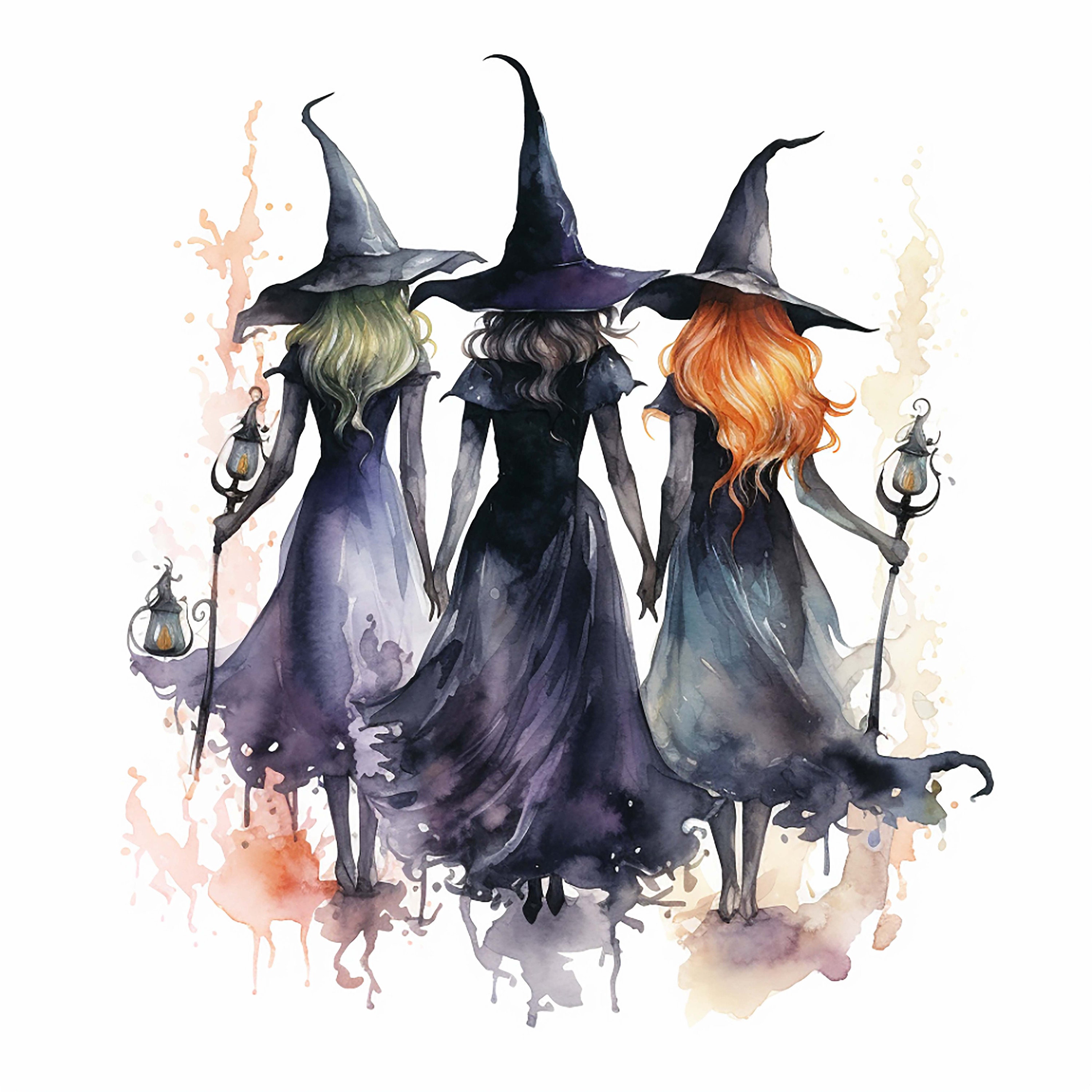 Watercolor Three Witches Clipart Witch JPG Halloween - Etsy