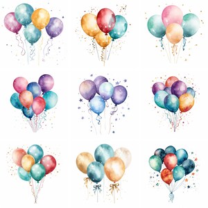 Watercolor Balloons Clipart, High Quality JPG, Birthday Clipart, Party ...