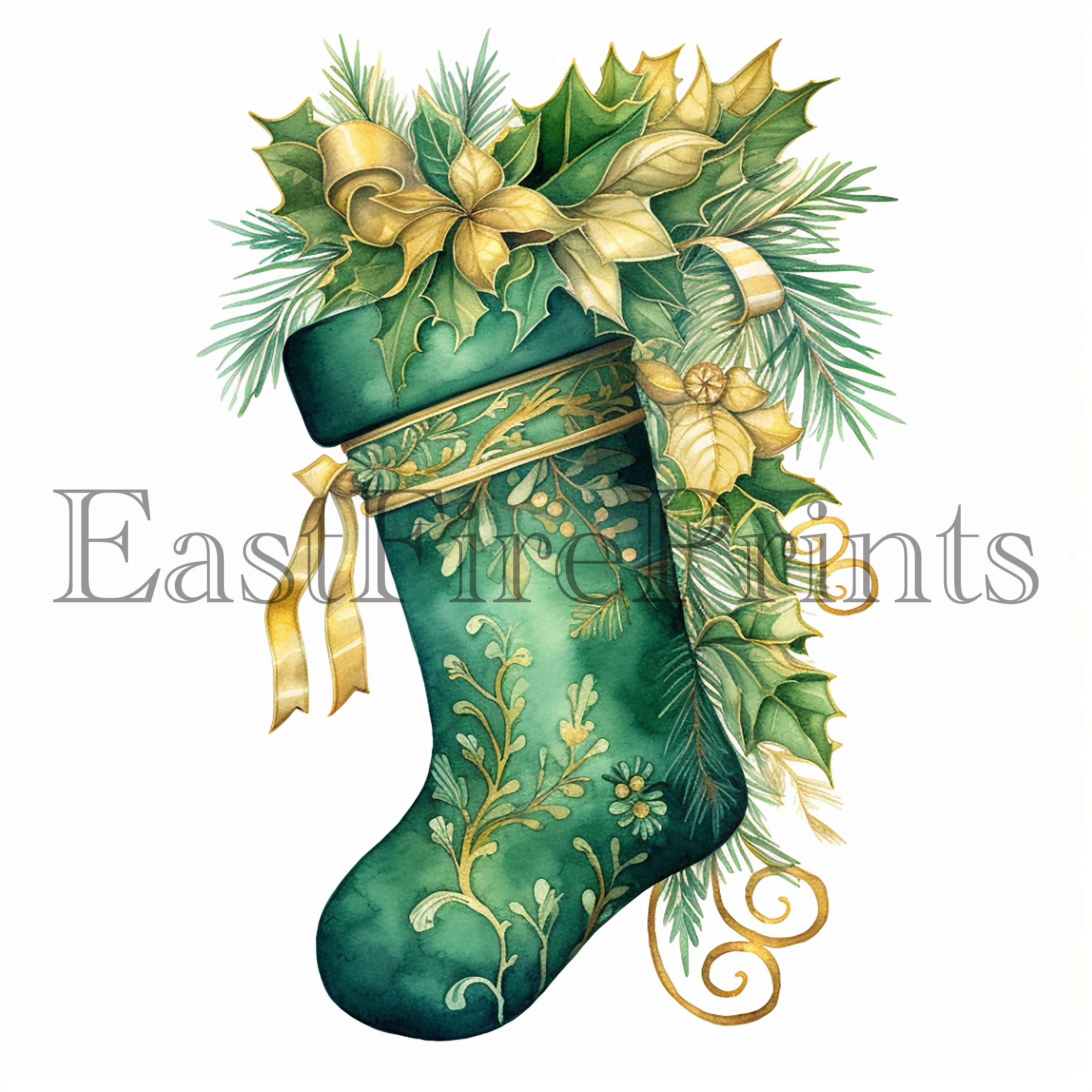 Watercolor Christmas Stocking Clipart PNG Xmas Decoration - Etsy