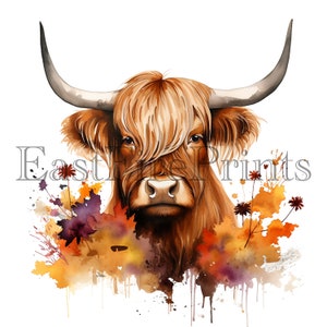 Watercolor Fall Highland Cow Clipart, High Quality Png, Floral Autumn ...