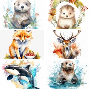 100 Watercolor Animals Clipart Set - Cute Animal PNG - Sea Otter ...