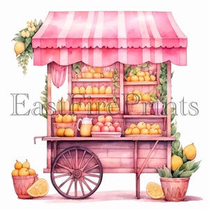 Watercolor Pink Lemonade Stand Clipart PNG Files, High Quality Food ...