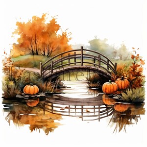 Watercolor Fall Bridge Clipart, Autumn Clipart, Halloween Art, Fall Art ...