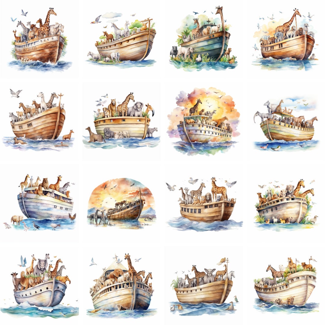 20 Noahs Ark Clipart Watercolor, Christian Clip Art, Religious Prints ...