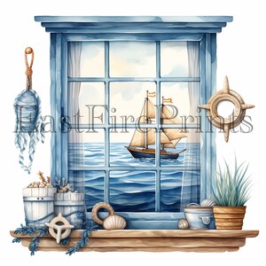 Watercolor Nautical Window Clipart PNG, Marine Clip Art, Window ...