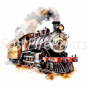 Set of 20 Watercolor Steam Train Clipart, Vintage Railroad Illustration ...
