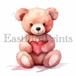 Valentine Teddy Bear PNG, Watercolor Clipart, Love Wall Art, Valentine ...