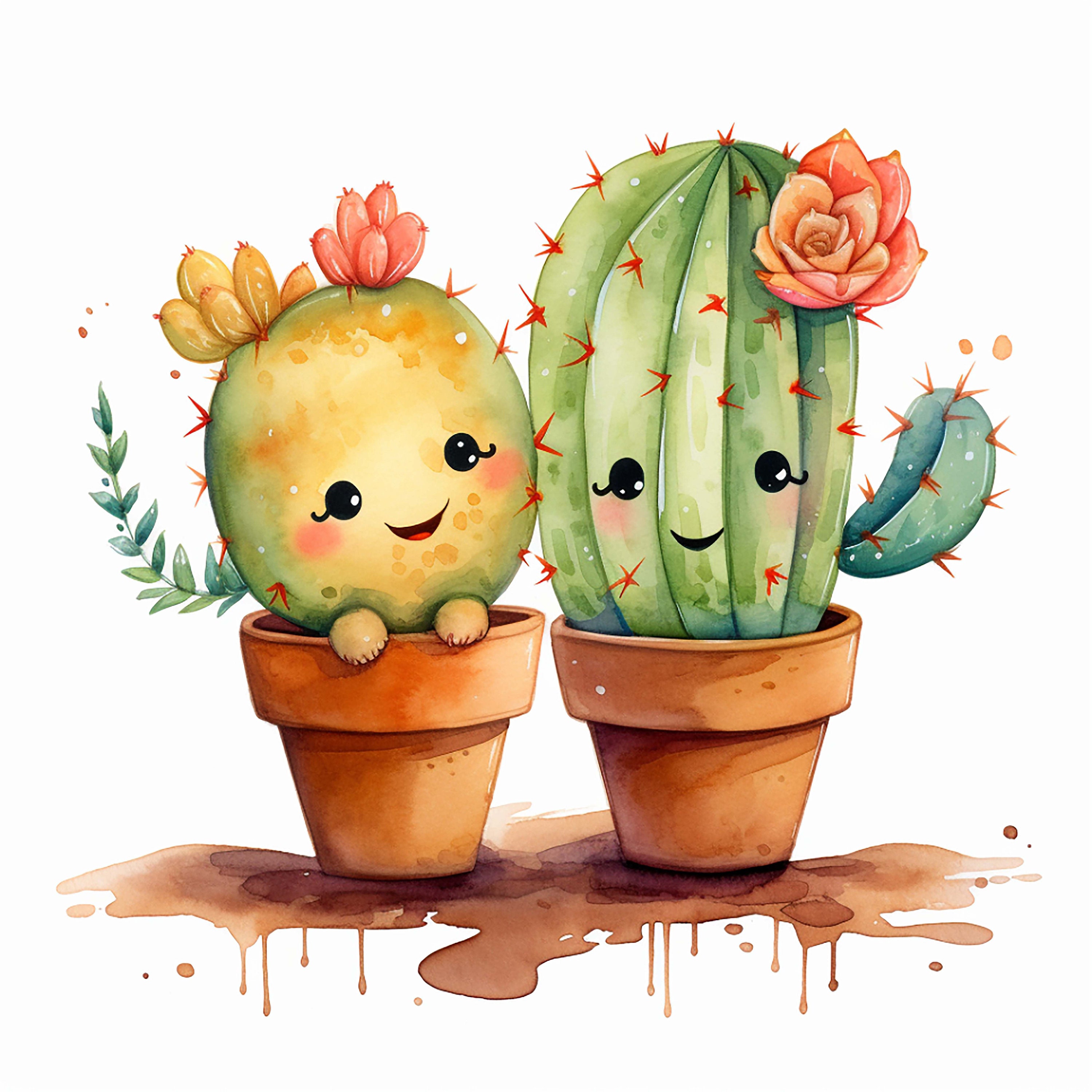 Watercolor Cute Cactus Clipart Cactus Illustration Cute - Etsy