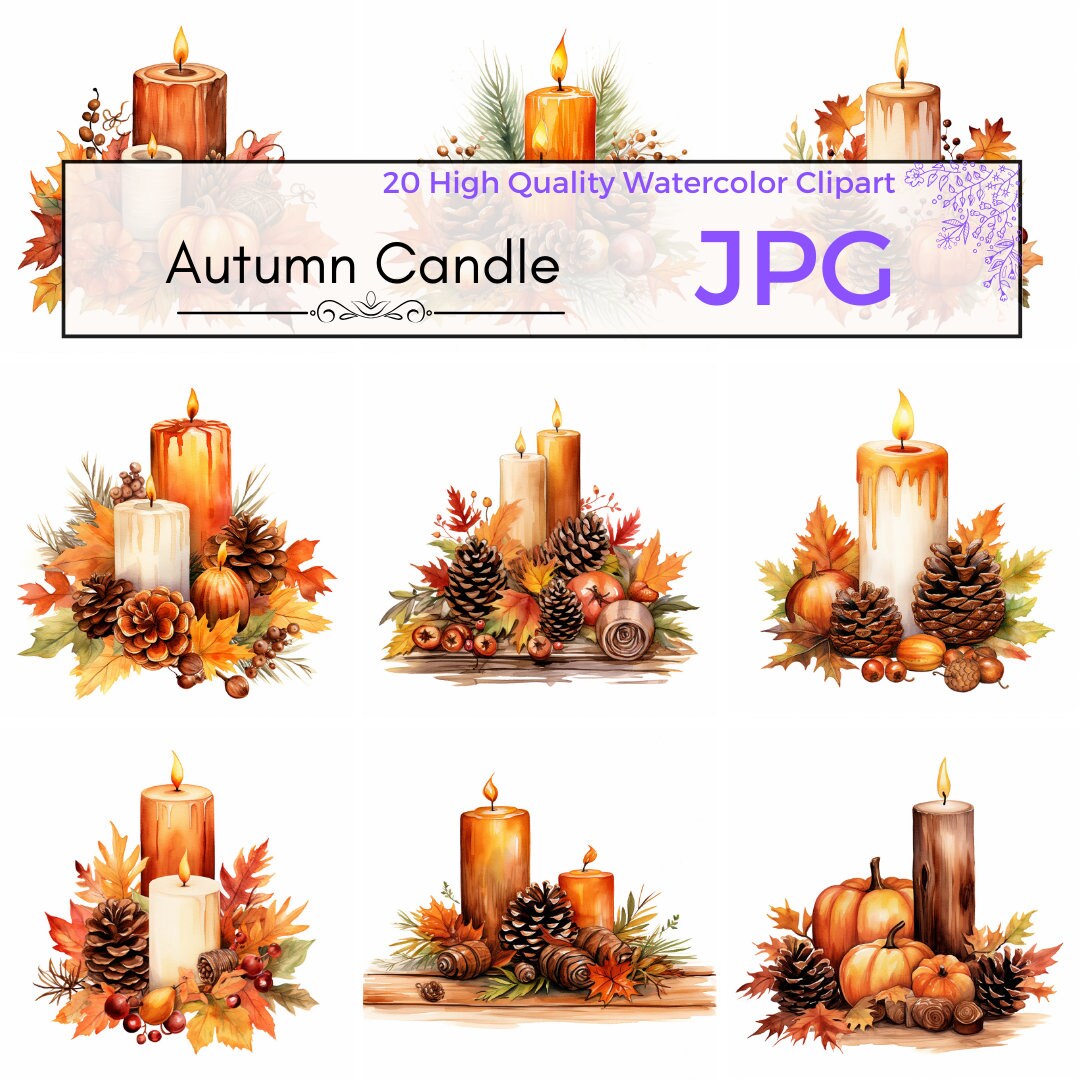 Watercolor Autumn Candle Clipart, Autumn Sublimation Fall Sublimation ...