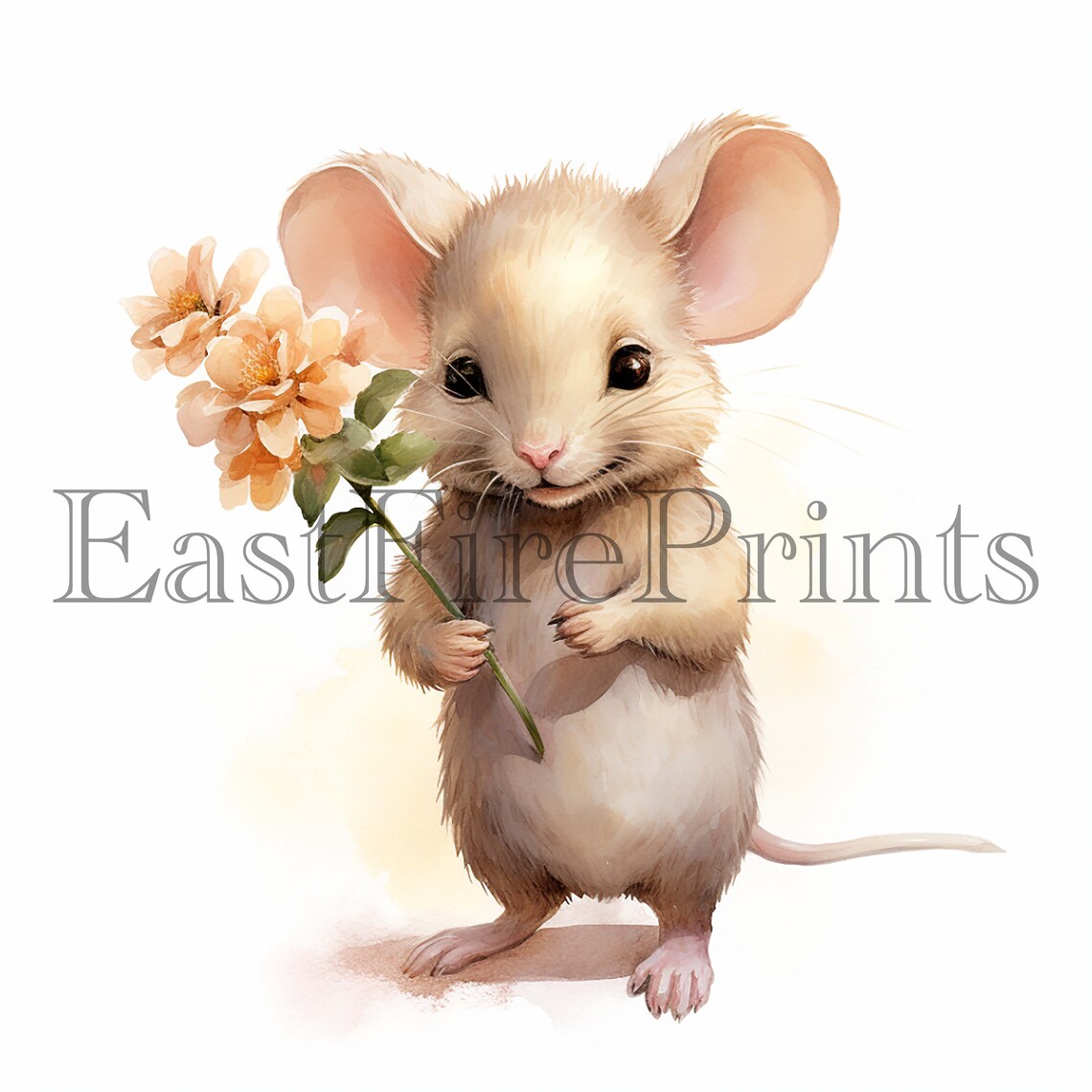 Watercolor Mouse and Flower Clipart High Quality Png Floral - Etsy