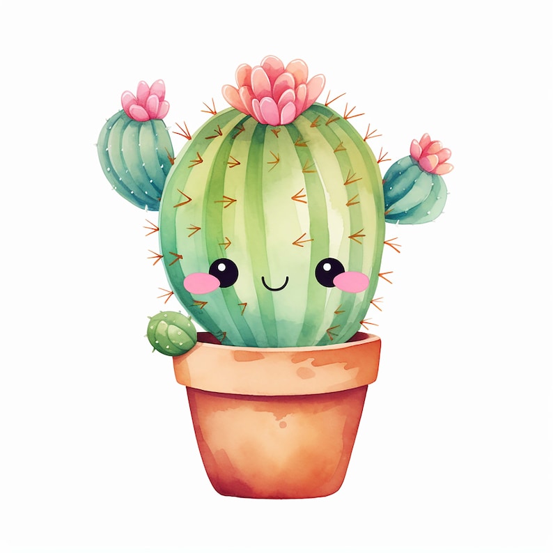 Watercolor Cute Cactus Clipart Cactus Illustration Cute - Etsy