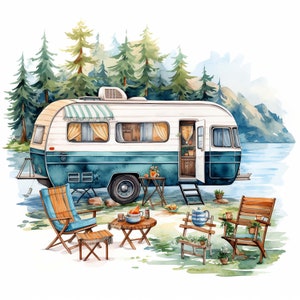 Watercolor Adventure Camper Clipart, Hiking Clipart, Camping Clipart ...