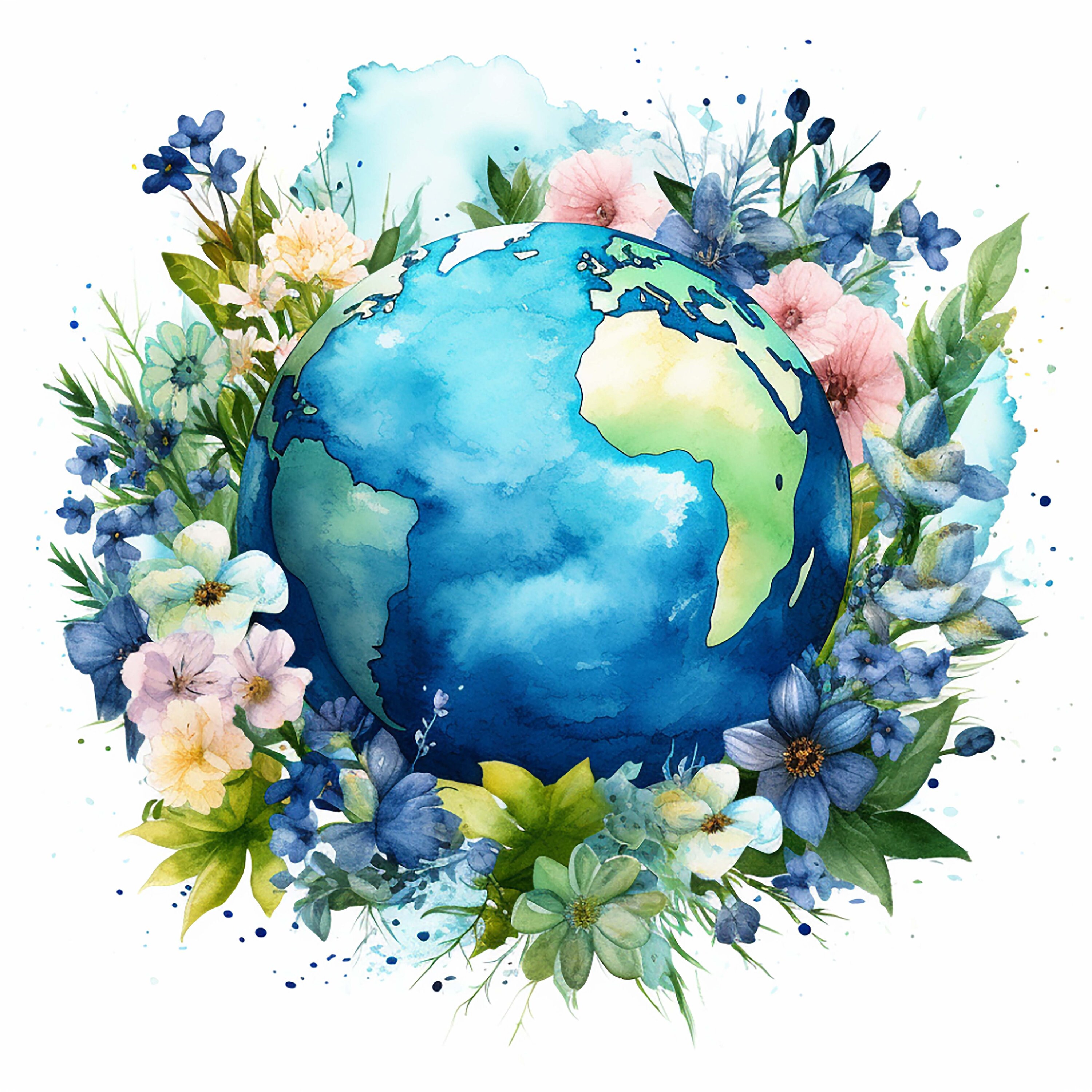 Watercolor Floral Earth Clipart Earth Clipart Globe Clipart - Etsy
