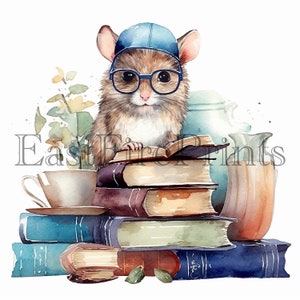 20 Watercolor Booklover Animals Clipart, Reading Animals Clipart, Book ...