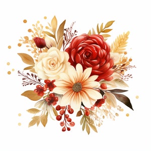 Red and Gold Floral Clipart, High Quality PNG, Flower PNG ...