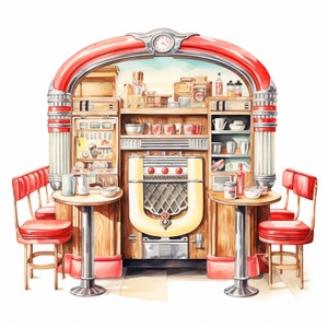 Diner Scene Clipart, High Quality Png, Retro Clipart, Diner Printables ...