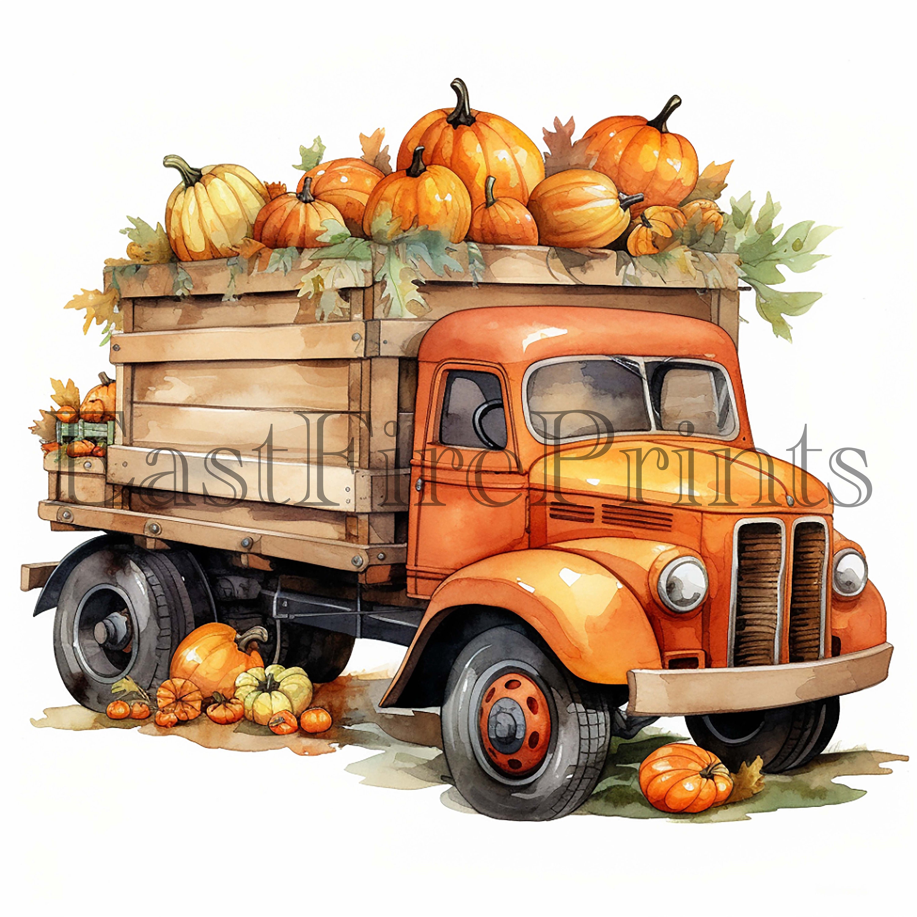 Watercolor Pumpkin Truck Clipart High Quality Png Autumn - Etsy