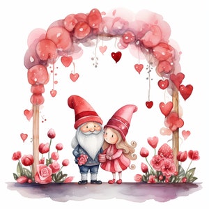 Watercolor Valentines Gnome Couple Clipart, High Quality JPG, Gnome ...