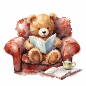 Teddy Bear Reading Clipart, High Quality PNG, Cute Nursery Clipart ...