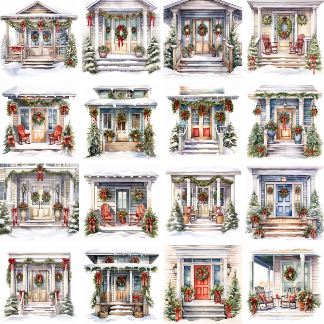 Watercolor Christmas Porch Clipart, High Quality Png, Holiday, Winter ...
