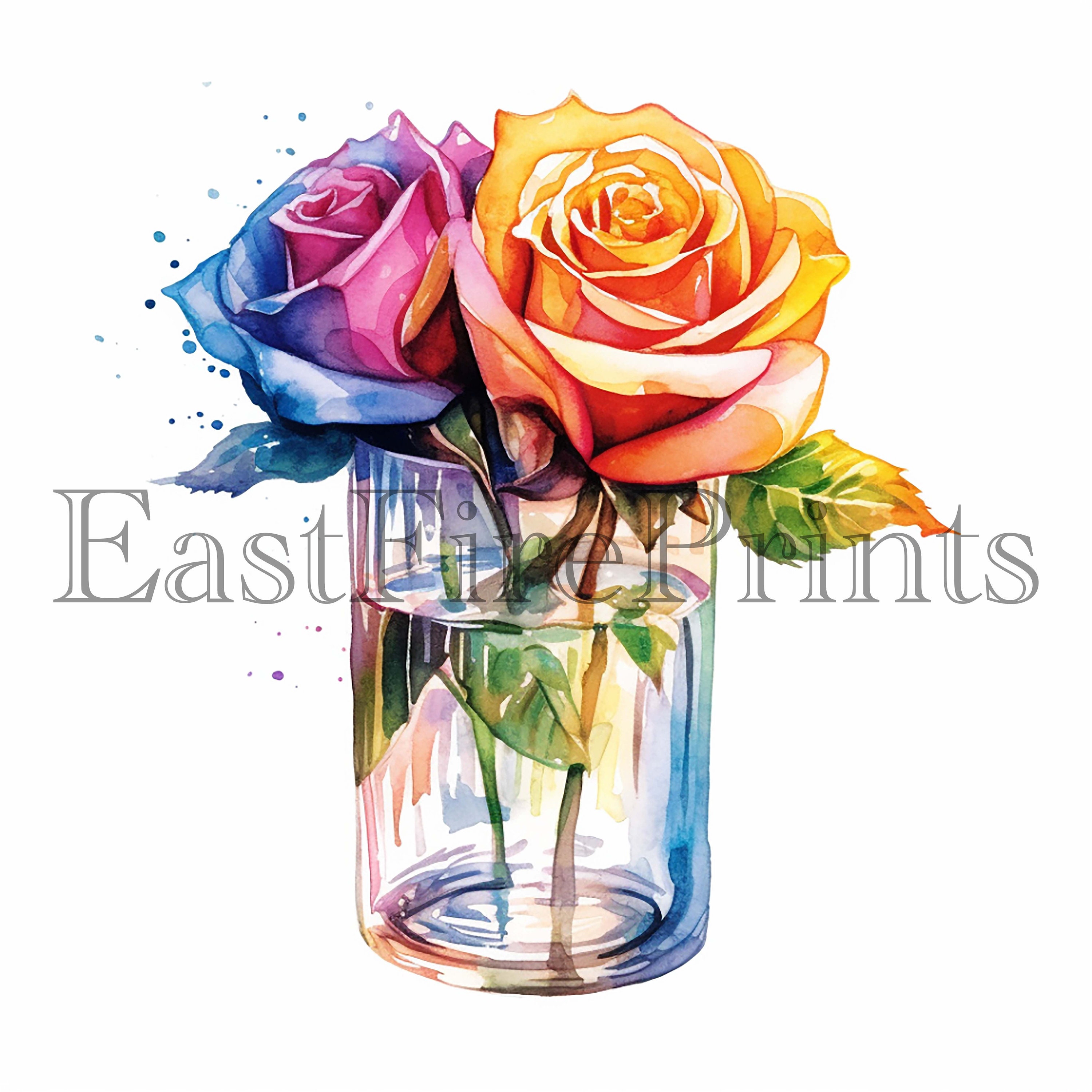 20 PNG Watercolor Rainbow Roses Clipart Colorful Rose - Etsy