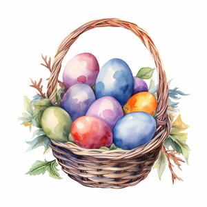 Watercolor Easter Basket Clipart, High Quality JPG, Spring Clipart ...