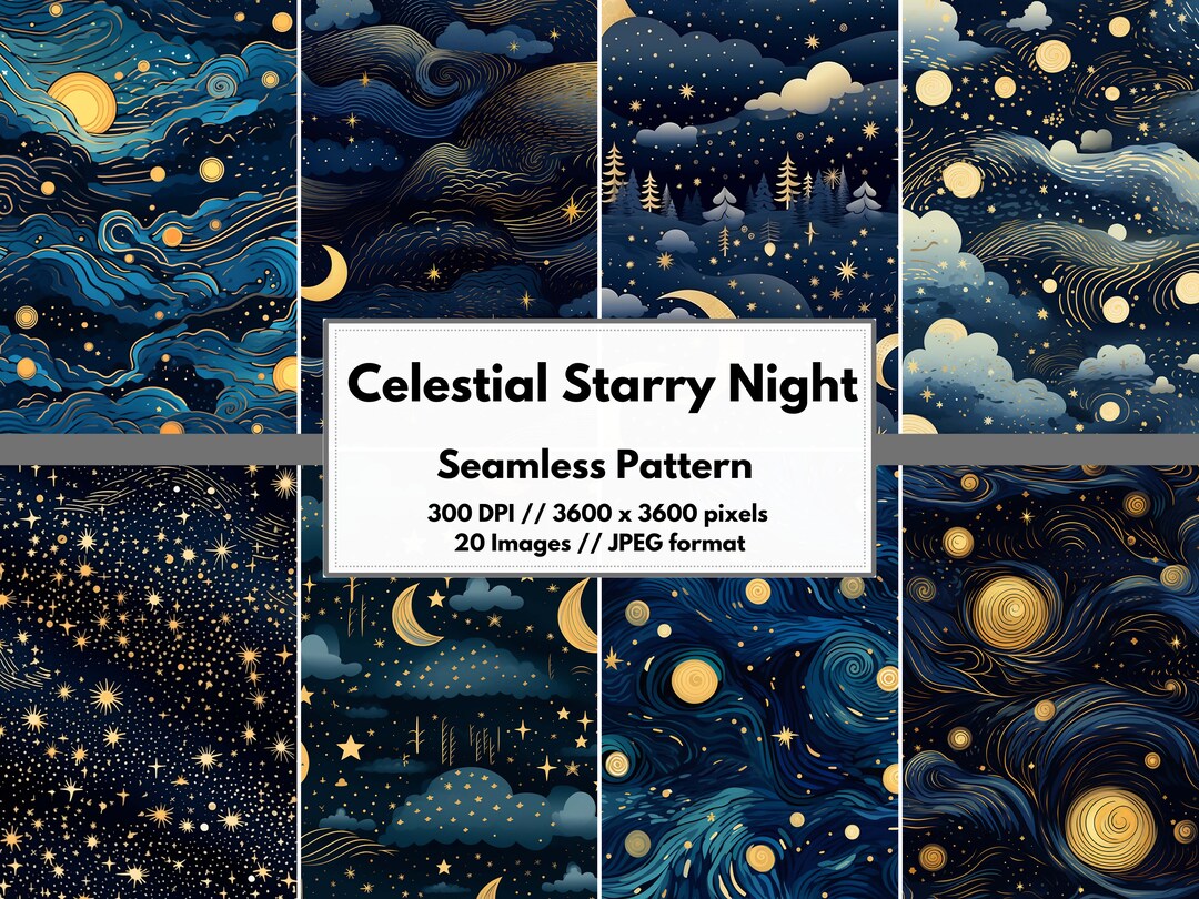 Celestial Starry Night Digital Paper, High Quality JPG, Starry Night ...