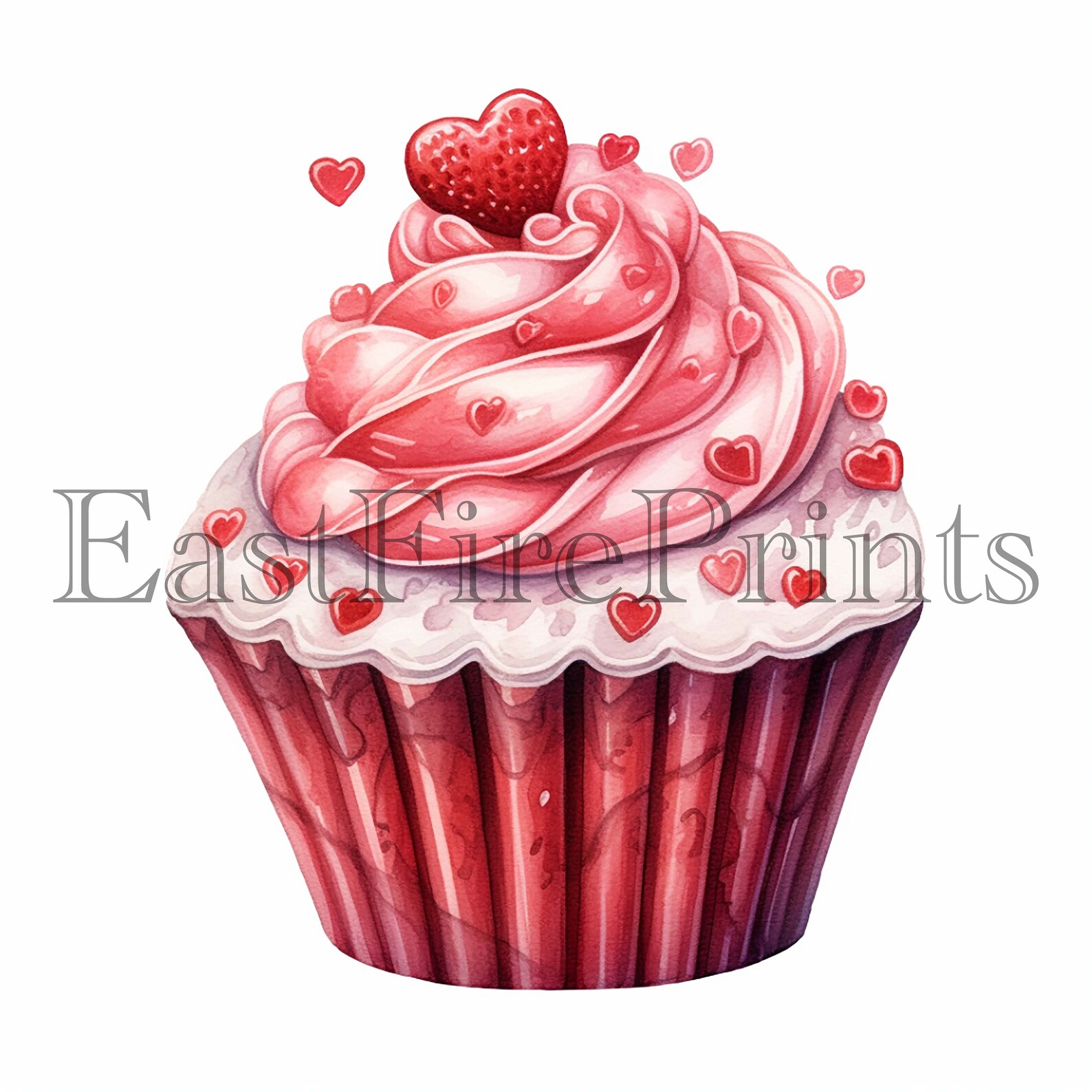 Watercolor Valentines Cupcake Clipart High Quality Png Pink - Etsy