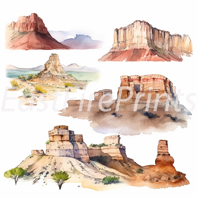 20 Watercolor Mesa and Butte Clipart Bundle Desert Landscape - Etsy