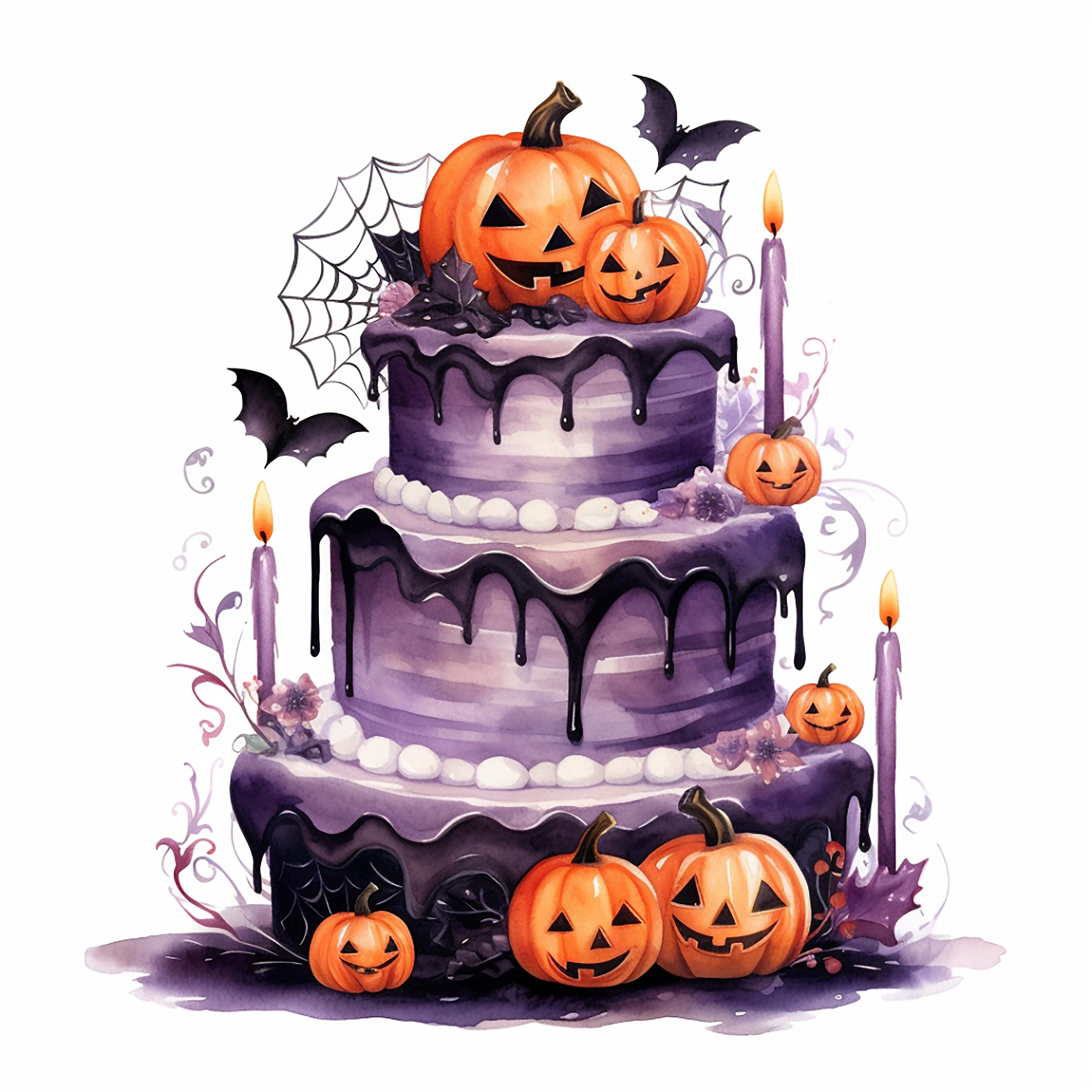 Watercolor Halloween Cake Clipart Halloween Clipart Cake - Etsy