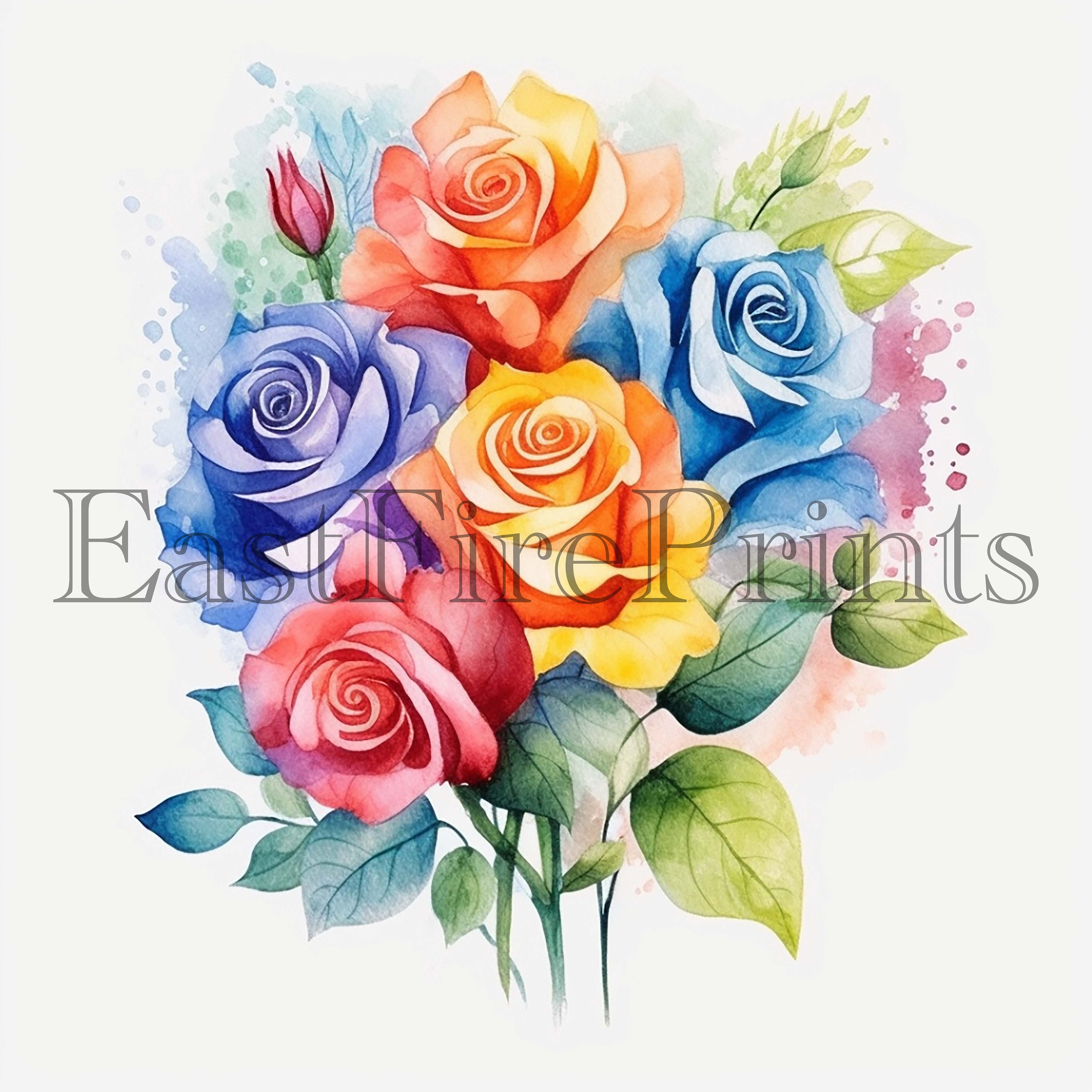 20 PNG Watercolor Rainbow Roses Clipart Colorful Rose - Etsy