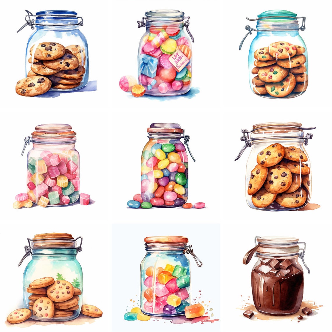 20 Watercolor Jar of Sweets Clipart PNG Digital Download - Etsy