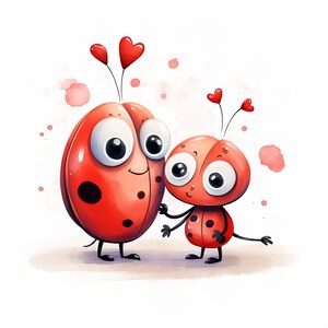 Watercolor Cute Love Bug Clipart, High Quality JPG, Valentines Day ...