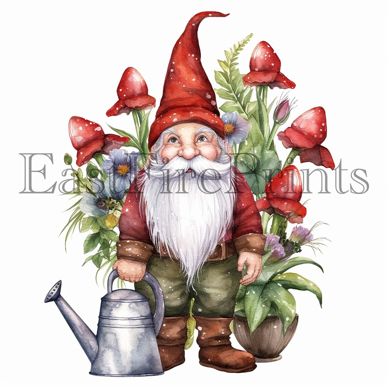 20 Watercolor Garden Gnome Clipart PNG Fantasy Floral - Etsy