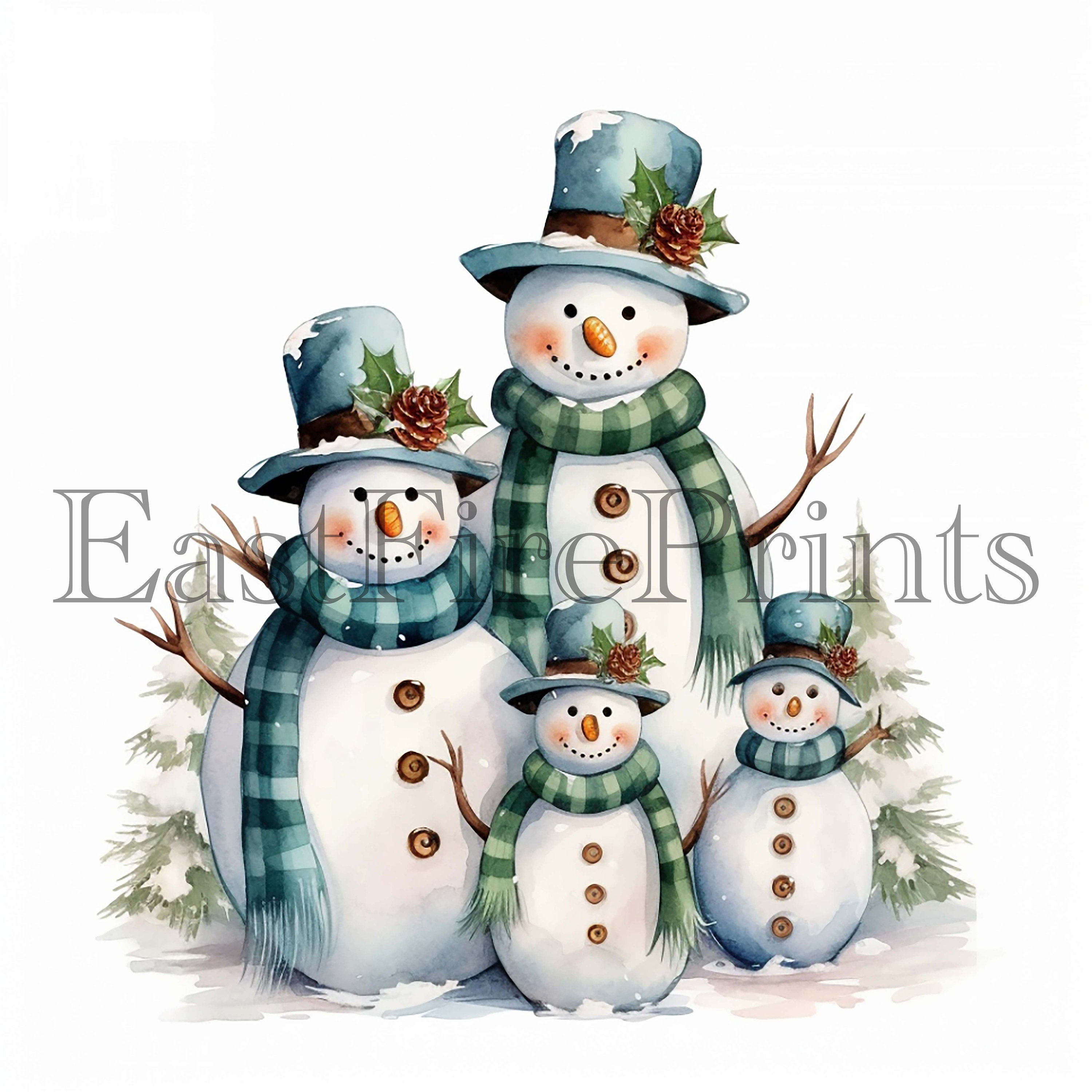 Watercolor Snowman Family Clipart High Quality Png Xmas - Etsy