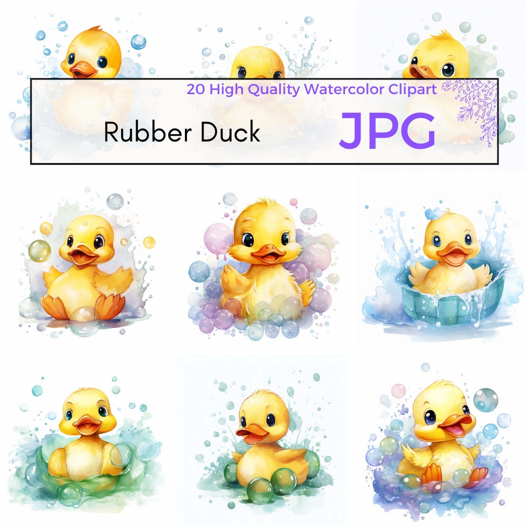 Watercolor Rubber Duck Clipart, High Quality JPG, Rubber Duck Prints ...