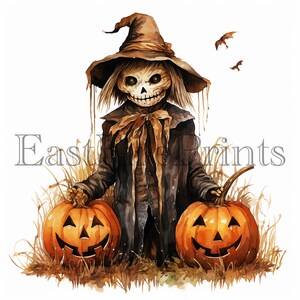 20 Halloween Pumpkin Scarecrow Watercolor Clipart, High Quality Png ...