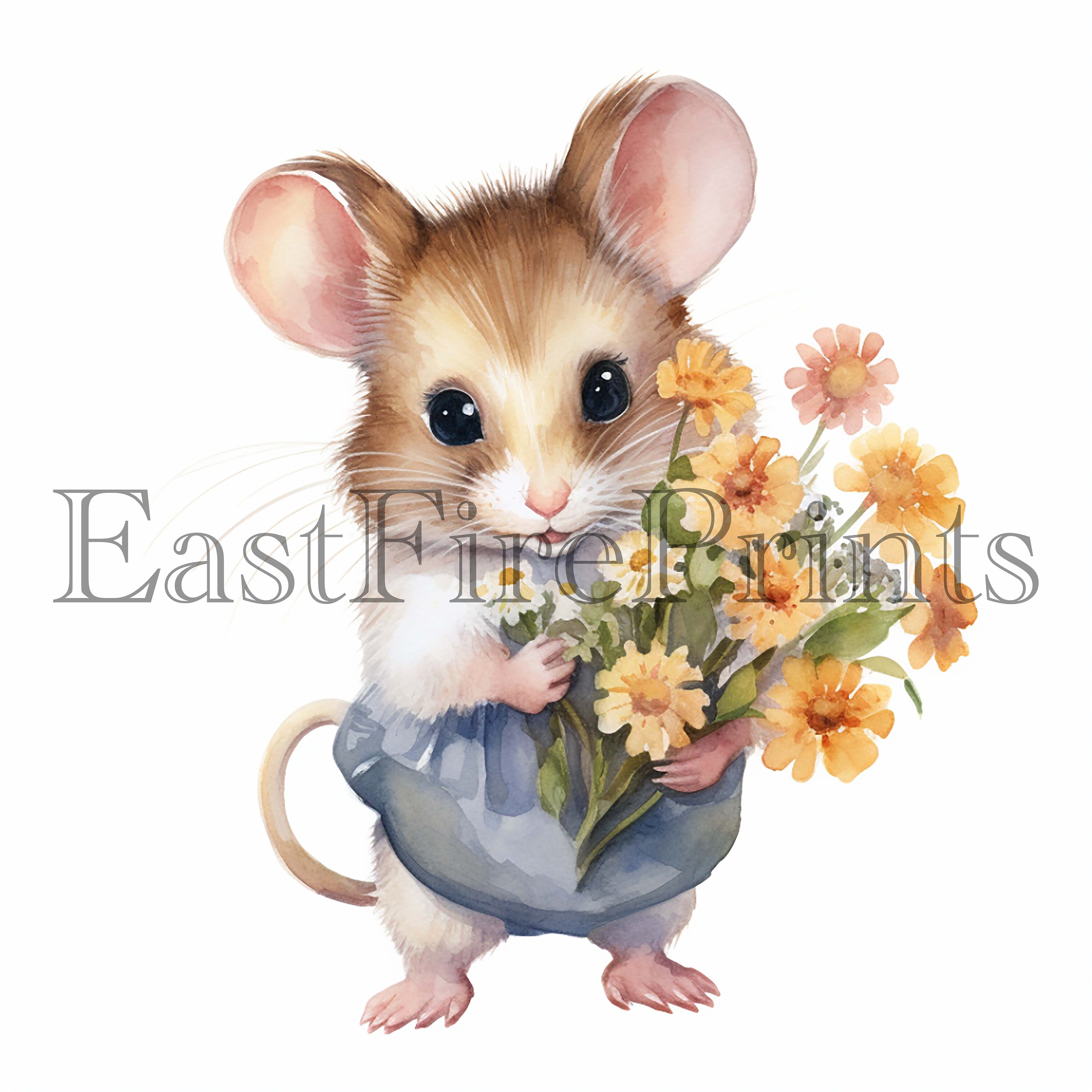 Watercolor Mouse and Flower Clipart High Quality Png Floral - Etsy