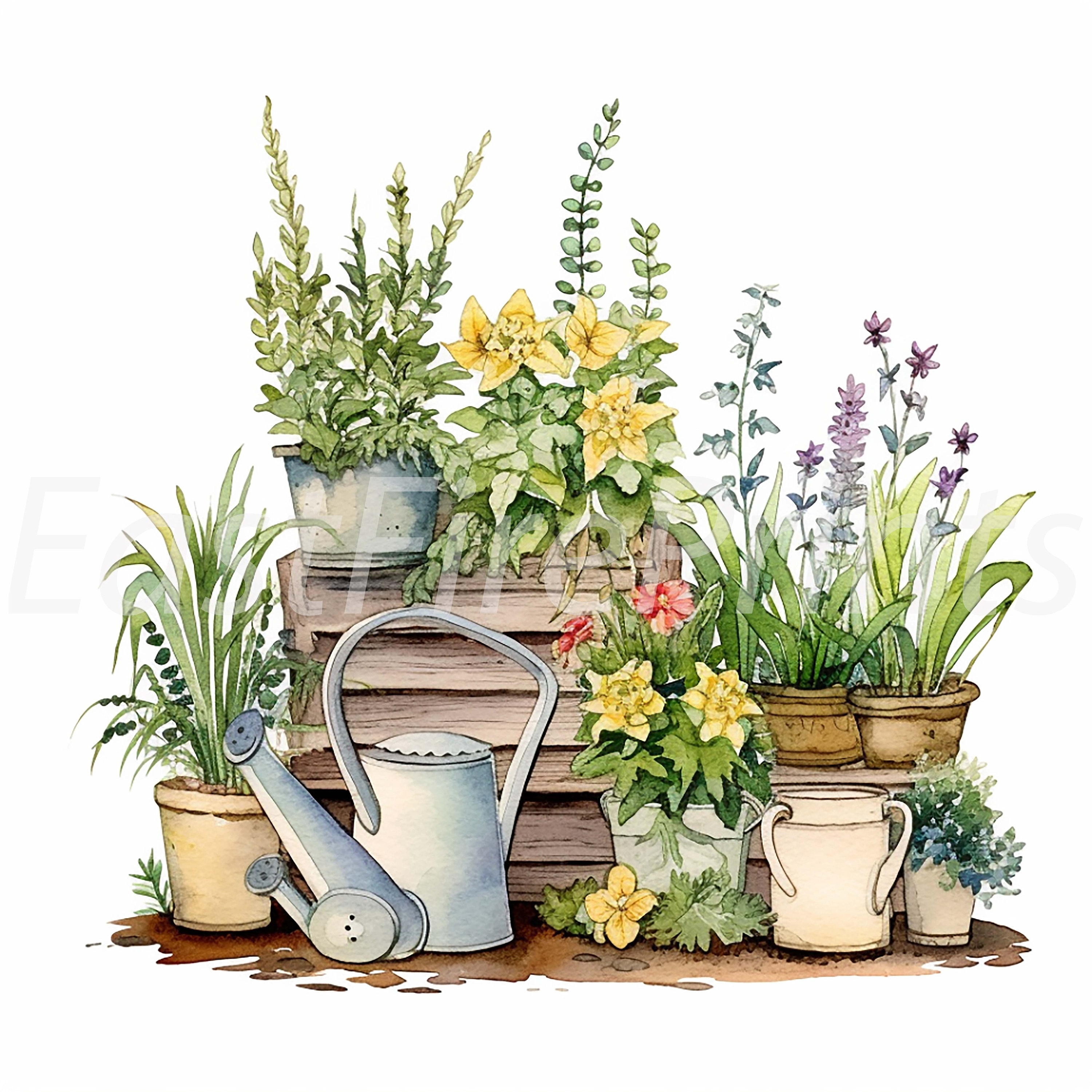 Watercolor Gardening Clipart Set Clipart Floral Digital - Etsy