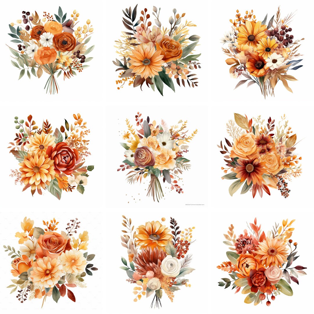 20 Watercolor Autumn Floral Clipart, High Quality Png, Fall Boho ...