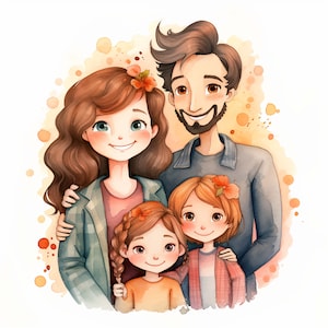 Watercolor Chibi Family Clipart, Cute Clipart Family Jpg Chibi Graphics ...