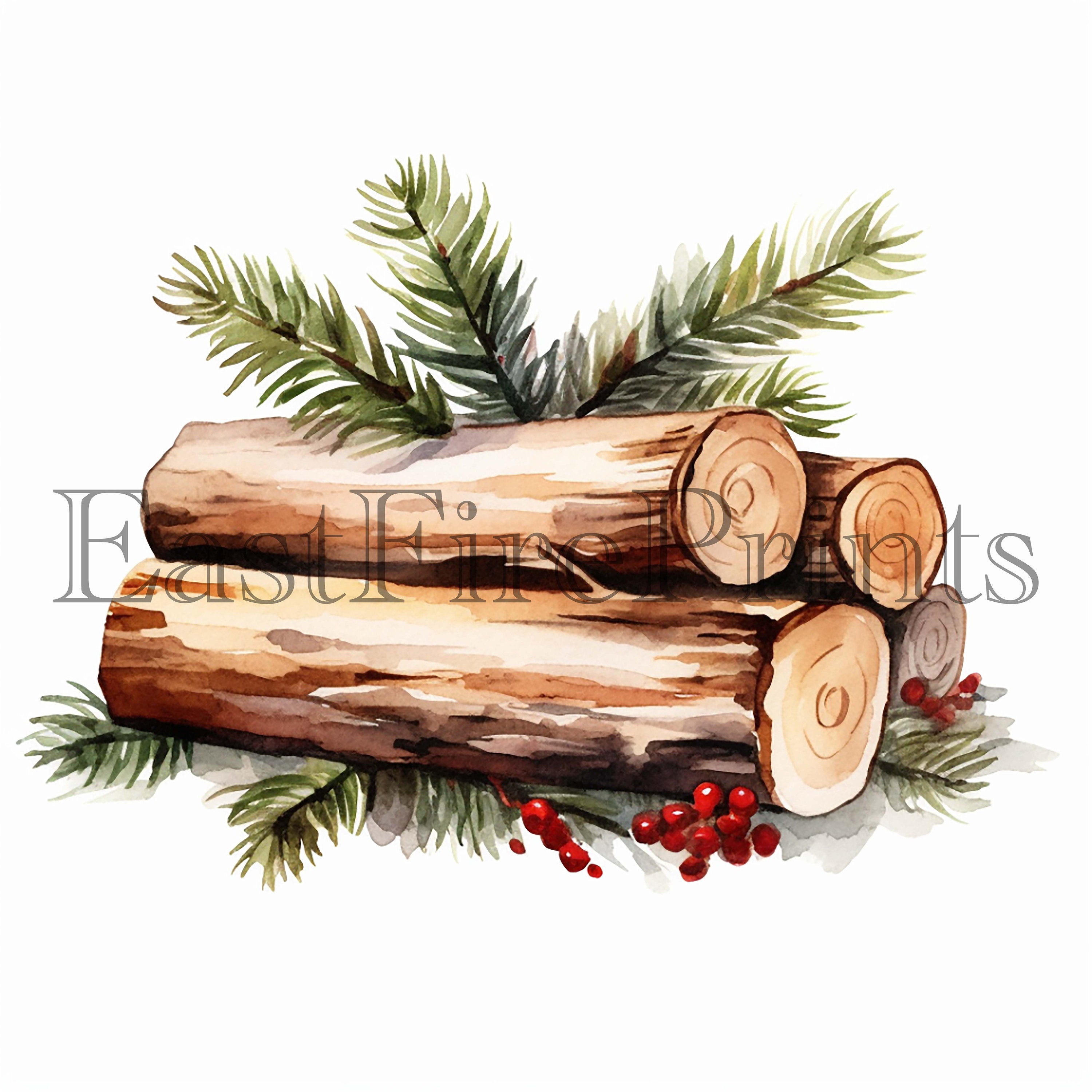 Watercolor Wooden Logs Clipart PNG Files Xmas Christmas - Etsy