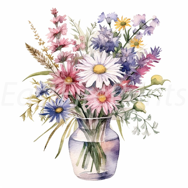 20 Watercolor Wildflower Bouquet Clipart Bundle Hand-painted - Etsy