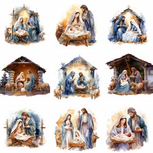 20 Nativity Scene Watercolor Clipart, Christmas Clip Art, Catholic ...