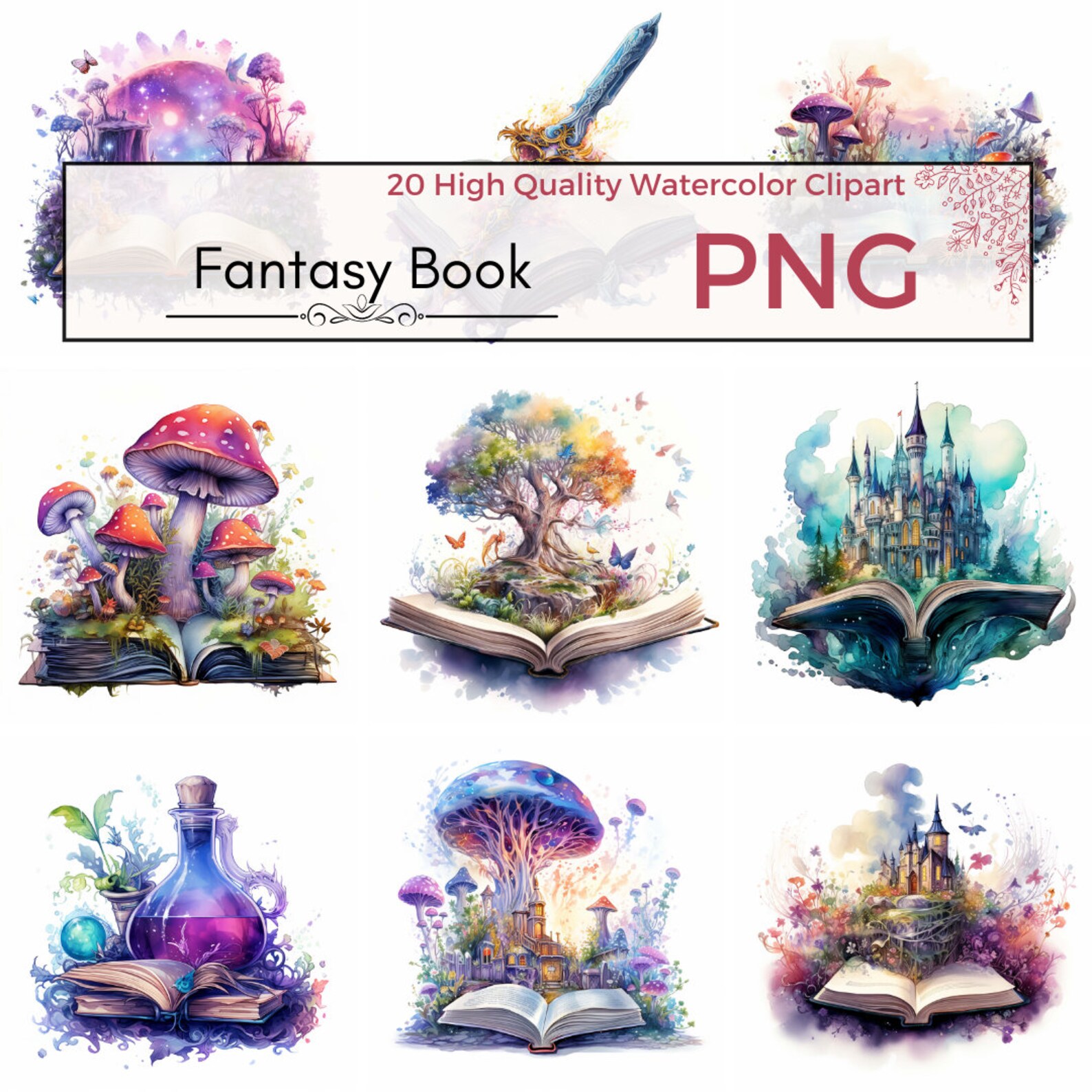PNG Watercolor Fantasy Book Clipart High Quality Png - Etsy